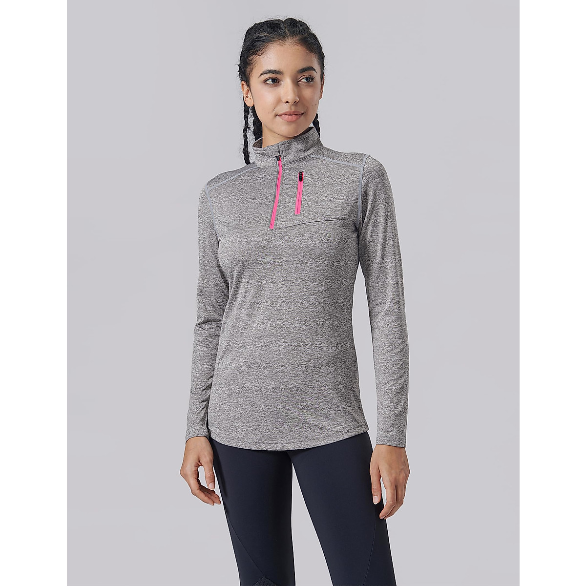 Women's Quick Dry Long Sleeve Quarter Zip Pullover Shirts with Thumb Holes and Pocket (Set 1, X-Small)