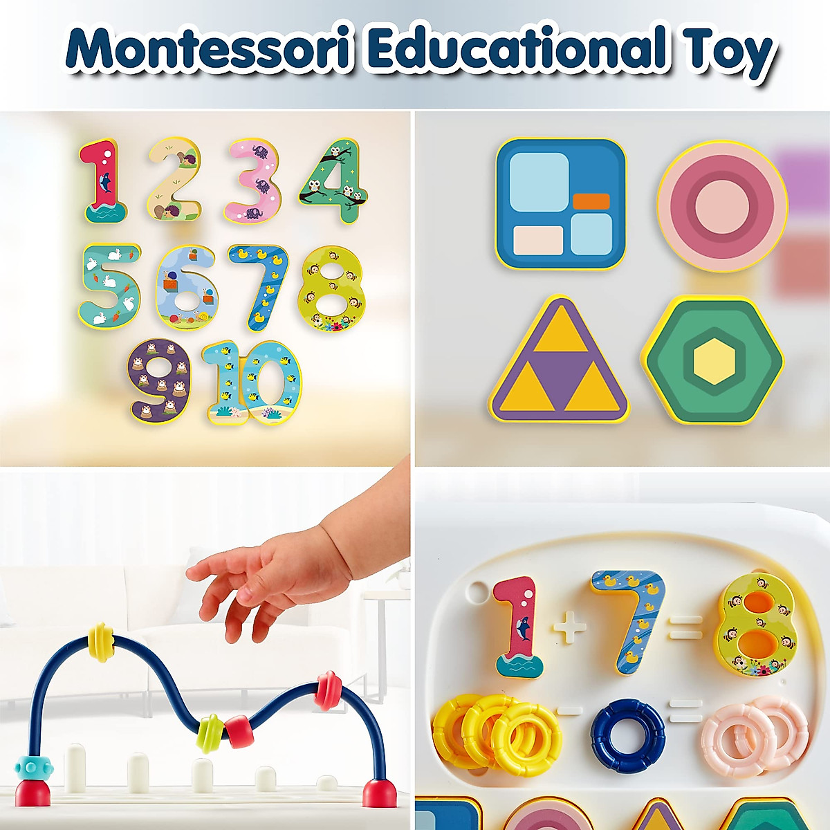 通用 Educational Learning Montessori Toys for Kids,7 in 1 Puzzles Number Shape Sorter Counting Stacker with Number Blocks,Xylophone, Fishing Game for Toddler, Gift for1 2 3 4 5 Year Old Boys Girls
