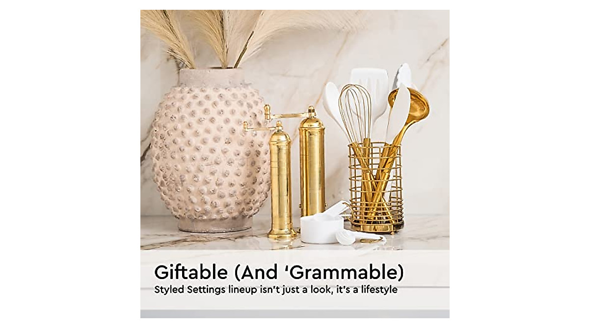 White Silicone & Gold Cooking Utensils Set - Stylish 17-Piece Kitchen Gift