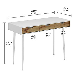 SogesHome 43.3 Computer Desk, Home Office Work Table with 3-Drawers, Gaming Working Writing Table, White&Teak