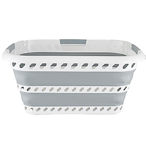 Simplify Collapsible Laundry Basket | Portable | Space Saver Storage | Hold 2 Loads | Store Under the Bed or Closet | Good for Kids | Dorm | Bedroom | Large | White/Grey