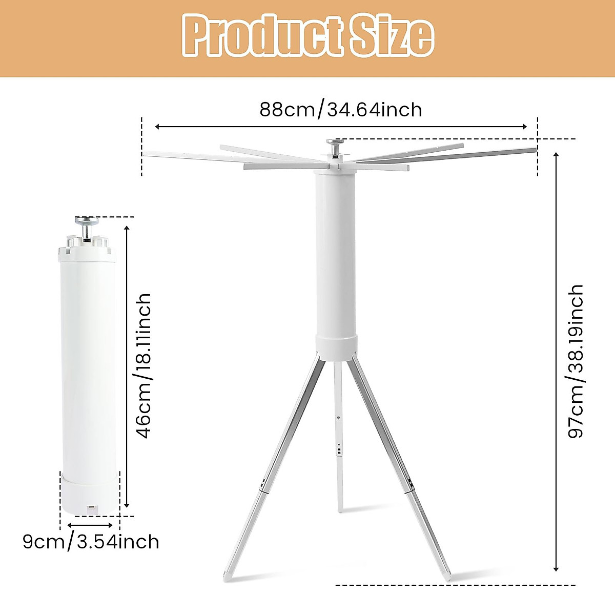 ZJRDYYK Tripod Clothes Drying Rack, Portable Collapsible Laundry Drying Rack Freestanding for Clothes Towels Dorm Camping Outdoor Travel