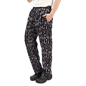 Men's and Women's Baggy Chef's Pants Floral Restaurant Work Pants and Kitchen Uniform Loose Cargo Style Chef Pants KnifeFork S