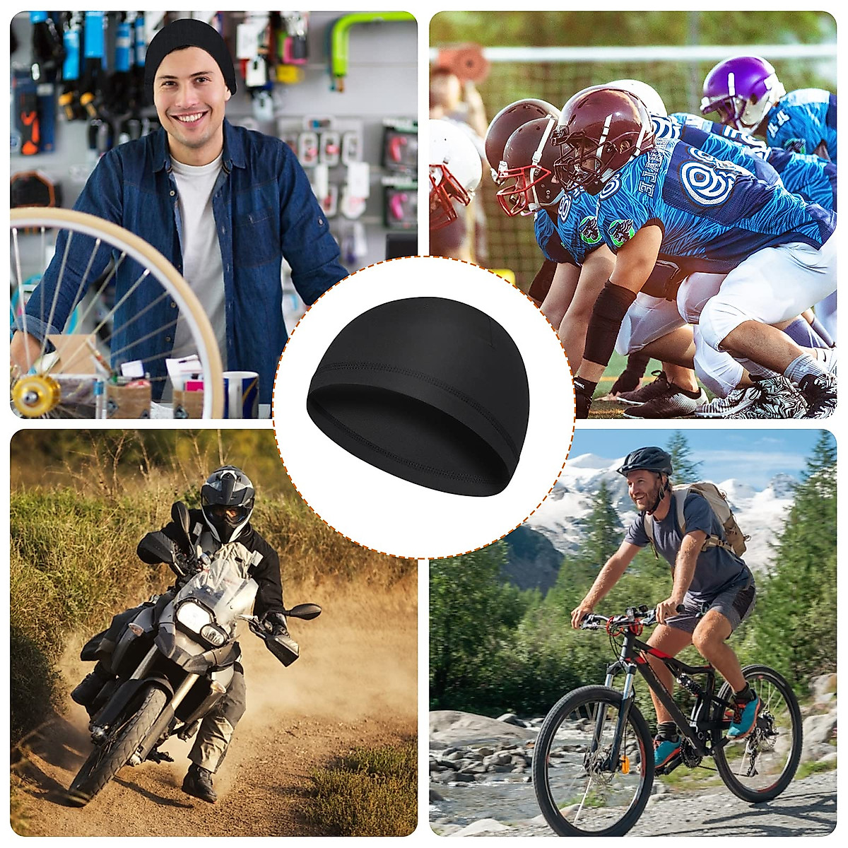 Lusofie 4 Pieces Men Skull Caps Soft Helmet Liner Cycling Running Hats Stretchy Helmet Liner Multifunctional Headwear for Men Women Black