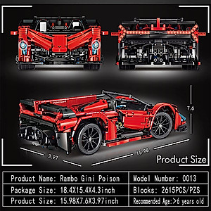 NC Building Blocks Car Technique Building Blocks and Engineering Toy, Brick Construction Toy, Adult Collectible Model Cars Kits to Build, 1:12 Scale Blocks Racing Car Model 2615 Pieces (QL0013)