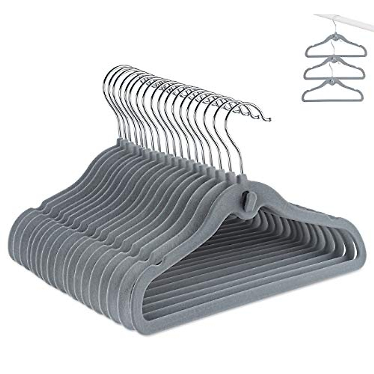 Kids Hangers Velvet, 12” Non Slip Baby Velvet Hangers with Cascading, Stackable Rotatable Felt Hangers Toddler Hangers 30 Pack for Closet Nursery Infant (Grey)