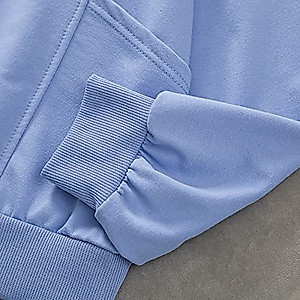 Wrenpies Women Sweatshirts Cotton Hoodie Aesthetic Pullover Turn-Down Collar Sweatshirt for Girls Kawaii Clothes Pocket Tops (Blue,M,Medium)