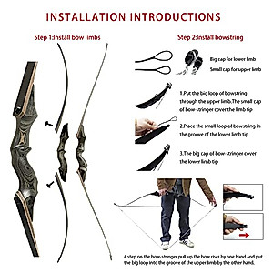 Black Hunter Archery Takedown Bow Longbow American Longbow Adult Right Hand Hunting Wood Bow 60",30-60lbs Target Practice