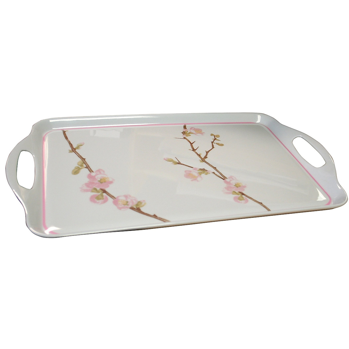 Reston Lloyd Rectangular Melamine Serving/Ottoman Tray, Cherry Blossom