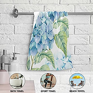 JUAMA Blue Hydrangea Flower Hand Towels 2-Pack Fingertip Towels Absorbent Hand Towels for Bathroom Decorative Set Lightweight Bath Towels 28x14 Inches