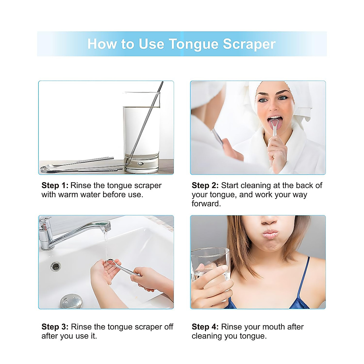 Sopurrrrdy 4PCS Metal Tongue Scraper Portable Stainless Steel Tongue Scrubber For Child And Adults Removing Bad Breath White Layer Oral Care Cleaning Tools