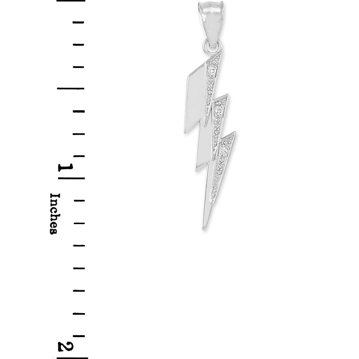 High Polish 925 Sterling Silver CZ-Studded Lightning Bolt Charm Pendant