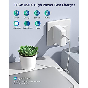 Mac Book Pro Charger - 118W USB C Fast Charger Power Adapter Compatible with USB C Port MacBook Pro, MacBook Air, New iPad Pro and All USB C Device, 7.2ft USB-C to C Charge Cable, White