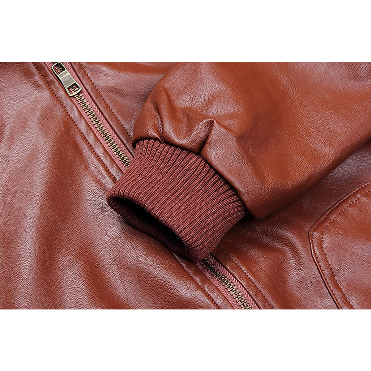 ELUCKFACE Boys Trendy Stand Collar PU Leather Moto Jacket Leather Coat Brown 9-10Years