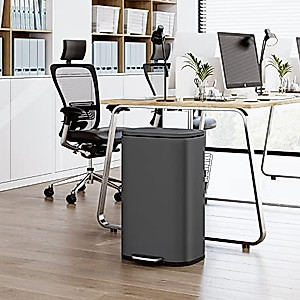 FINETONES Trash Can, Stainless Steel Garbage Can with Silent Lid, Durable Pedal & Inner Bucket, Pedal Garbage Bin for Kitchen Inside Outside (50L, Dark Gray)