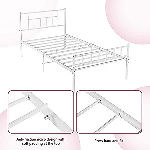 4 EVER WINNER Twin Metal Bed Frame with Headboard, Twin Metal Platform Bed Frame for Kids, No Box Spring Needed, Mattress Foundation for Storage, Easy Assembly, Noise-Free, White