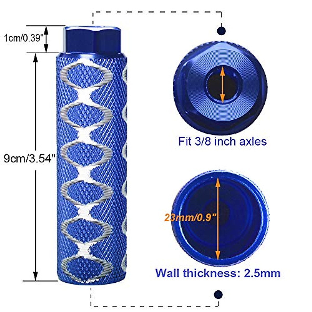 TUKIBNY Bike Pegs, Anti-Skid Aluminum Alloy BMX Foot Pegs Cycling Rear Stunt Pegs Fit 3/8 inch Axles(Blue)