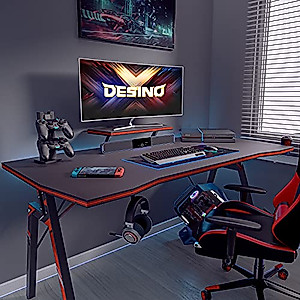 DESINO Gaming Desk 40 inch PC Computer Desk, Home Office Desk Table Gamer Workstation with Cup Holder and Headphone Hook, Black
