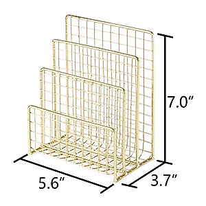 Geiornzer 3 Slots Letter Holder, Metal Multifunctional File Holder for Mails, Books, Brochures and Postcards, Desktop Office Organizer Decoration, 5.6” x 3.7” x 7.0” , Gold