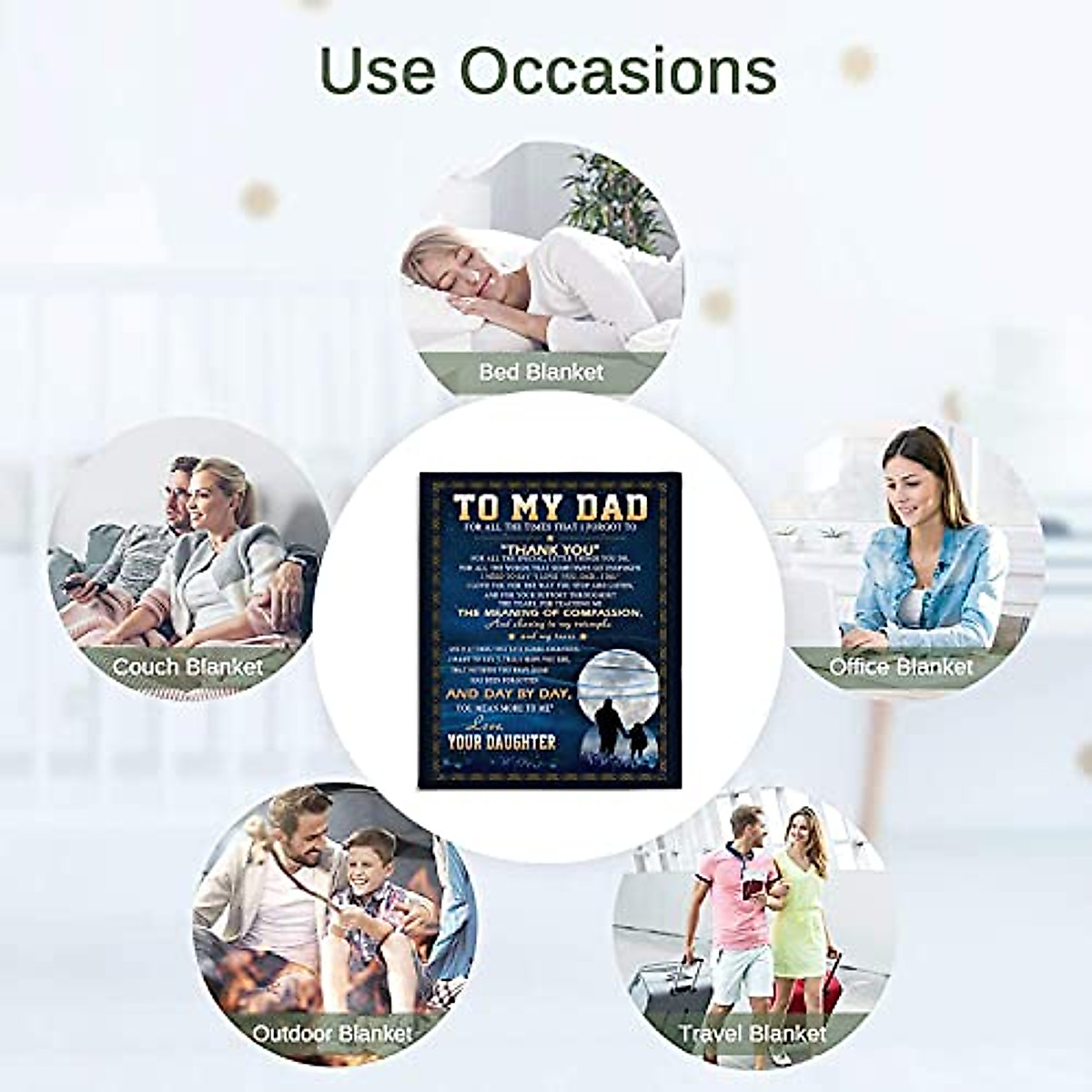 Joyloce to My Dad from Daughter Flannel Fleece Throw Blanket 60"x50", Grateful Love Birthday Gift Throws Blankets, Happy Father's Day Present for Sofa, Super Cozy Lightweight Father Gifts Idea