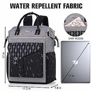 MOMUVO Laptop Backpack for Women Laptop Bag with USB Port, Student Bookbag Water Resistant Backpacks Teacher Doctor Nurse Work Backpack Stylish Travel Bags, Fits 17-Inch Laptop Grey Black