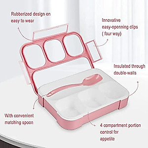NatraProw Bento Box for Kids, 4 Compartment Kids Lunch Box Leak Proof, Cute Bento Snack Box for Adults and Kids With Utensils, Lunch Containers BPA-Free, Microwave Bento Box (Pink)