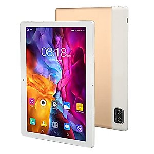 HEEPDD 10.1 Inch Tablet 6GB 128GB 5G WiFi Calling Tablet MT6592 10 Core Calling Tablet for Android 12 Gold for Study (US Plug)