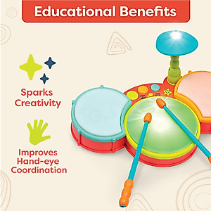 B. toys- Little Beats Kids Drum Set - Musical Instrument – Instruments for Toddlers – Music & Lights – 2 Years +