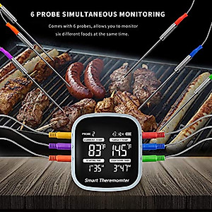 AMTAST Smart Wireless BBQ Thermometer 164ft Bluetooth Meat Thermometer for Barbecue Grilling Cooking Kitchen Food Meat with 6 Stainless Probes, Timer, Alarm