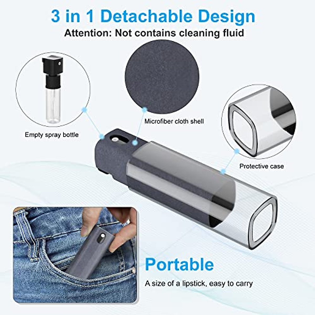 BoYata Screen Cleaner Kit 2PCS, 3-in-1 Touchscreen Mist Cleaner Spray Bottle Tool & Microfiber Cloth, Portable Reusable Fingerprint-Proof Spray Bottle for Phone/Laptop/Tablet/TV/Monitor/Car Screens