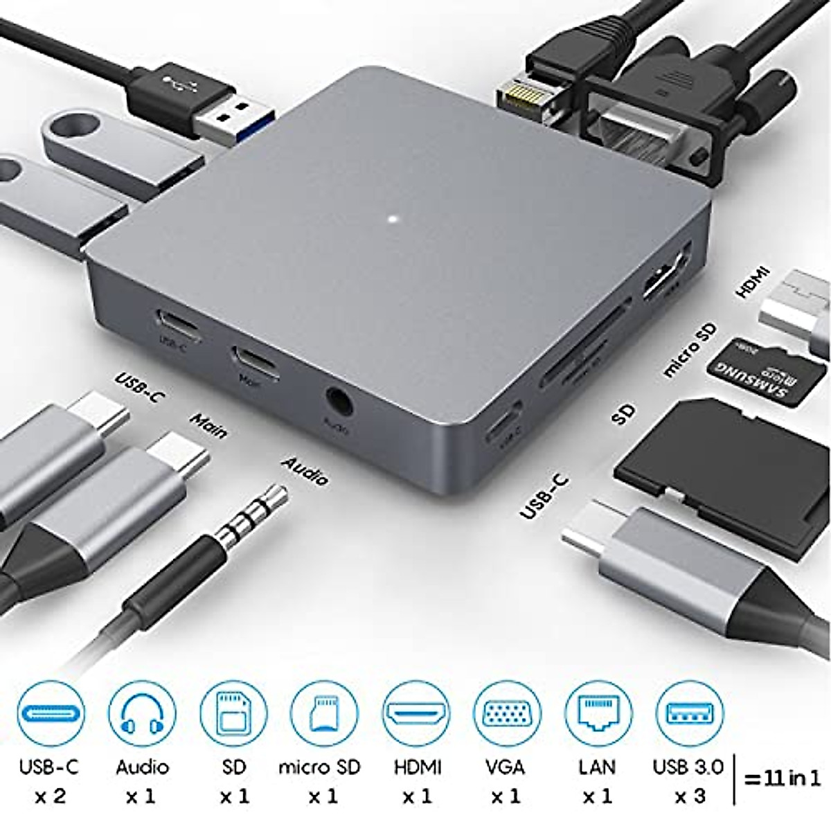 14 in 1 USB 3.1 Type-C HUB USB -C to HDMI 4K 30Hz VGA 100W PD Charging Adapter RJ45 Audio SD TF Card Reader USB 3.0 Hub for MacBook Nintendo Samsung Dex (Silver)