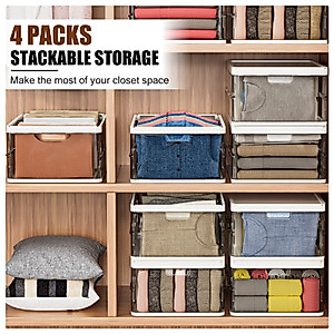 SNSLXH 24Qt, Upgrade Large Stackable Storage Bins, Foldable Closet Organizers Storage Box, Drawer Organizers for Clothes, 4 Pack with 2 Lids