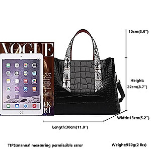 JESSWOKO Womens Black Snakeskin Texture Totes Handbag Purse Fashion Business Top Handle Bag Crossbody Shoulder Bags for Women JT031