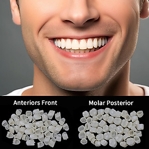 120 Pieces Fake Tooth Cap Crown Veneers Front Back Anterior and Molar Posterior Teeth with Tooth Repair Thermal Beads Cap Filler for Taching or DIY