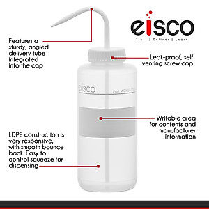 EISCO 6PK Chemical Wash Bottle, No Label, 1000ml - Wide Mouth, Self Venting, Low Density Polyethylene - Performance Plastics Labs