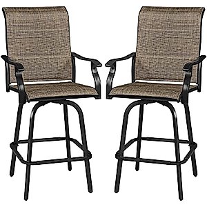 Yaheetech 2 PCS Patio Padded Swivel Bar Stools, Outdoor Padded Texteline Bistro Chairs with High Back and Armrest for Garden Lawn Balcony
