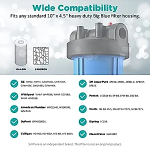 SimPure 5 Micron 10 x 4.5-in CTO Carbon Water Filter Whole House | Premium Coconut Shell Charcoal Replacement Cartridge | Fits DB10P, GE GXWH40L, GXWH35F, BB10, FXHTC, FC15B (2Pack)