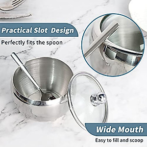 Newness Sugar Bowl, Stainless Steel Sugar Bowl with Lid and Spoon (for Better Recognition) for Home and Kitchen, Drum Shape, 240 ML (8.1 OZ)
