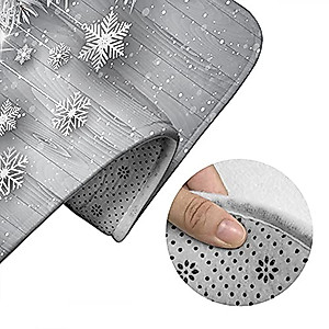 WONDERTIFY Snowflakes Bathroom Antiskid Pad Hanging Christmas Tree Branches 3 Pieces Bathroom Rugs Set, Bath Mat+Contour+Toilet Lid Cover Wooden