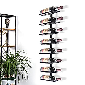Gdrasuya10 8 Bottle Wall Mounted Wine Rack Wall Wine Rack Stylish Modern Wine Storage with Label Wine Holder for Kitchen Dining Room Bar, Black