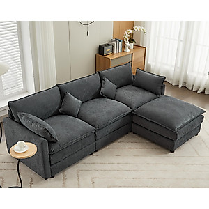 ANDORON Modular Sectional Couch, 101 Inches L Shaped Sofas for Living Room Convertible Couches with Removable Ottoman and Pillows for Small Space, Apartment Chenille Fabric (Dark Gray)