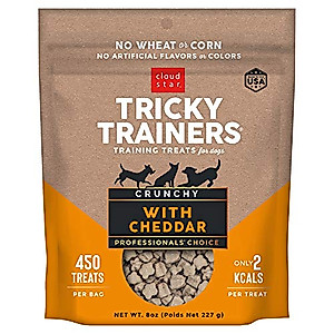 Cloud Star Tricky Trainers Crunchy Dog Training Treats 8 oz Pouch, Cheddar Flavor, Low Calorie Behavior Aid with 450 Treats