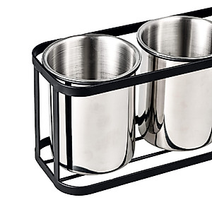 IMEEA Silverware Caddy for Countertop Kitchen Utensil Holder Stainless Steel Utensil Caddy Cutlery Holder with Black Metal Rack