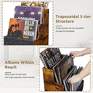 Yuzehuaza Vinyl Record Storage Holder, Stepped 3 Tier LP Vinyl Record Crate with Metal Grid, Wooden Album Storage Desktop Organizer Box for Vinyl, Rustic Brown & Black (Patent Pending)