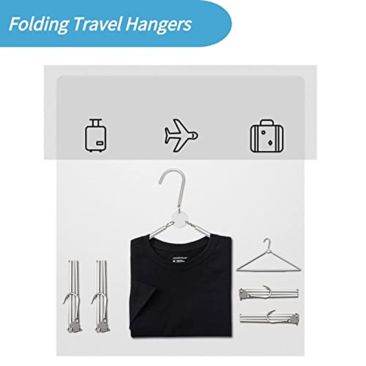 Retractable Portable Travel Hangers 3 Pcs, Aluminum Alloy Foldable Travel Hangers for Clothes, Lightweight Collapsible Coat Hanger for Traveling, Camping in Hotel, Car