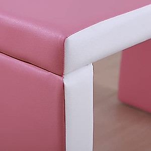 Qaba Kids Sofa Set 2-in-1 Multi-Functional Toddler Table Chair Set 2 Seat Couch Storage Box Soft Sturdy Pink