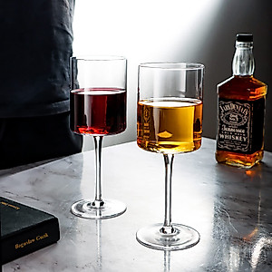 Hiceeden 4 Pack 15 Oz Square Red Wine Long Stemmed Glasses, Modern Goblet Champagne Flutes Glasses, Crystal Clear White Wine Stemware for Party, Dinner, Banquet, Wedding, Housewarming Gift