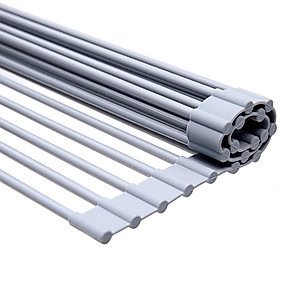 iPEGTOP Roll Up Dish Drying Rack with 304 Stainless Steel Plates Holder Pot Lid Organizer, Over The Sink Kitchen Foldable Multipurpose Dish Drainer Rack for Fruits Vegetable,16.9" x 12.6"