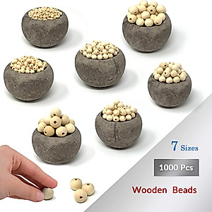 1000pcs Natural Wooden Beads, Round Wood Beads Unfinished Wooden Decorative Beads Loose Spacer Beads for Crafts Making 7 Sizes (20mm, 16mm, 14mm, 12mm,10mm, 8mm, 6mm)