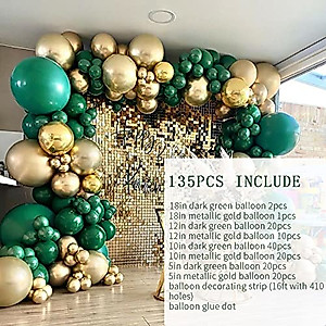 Green and Gold Balloon Arch Garland Kit-Metallic Gold Balloon Dark Green Balloon 135Pcs for Birthday,Baby Shower,Christmas,Gender Reveal,Wedding Party Decoration.